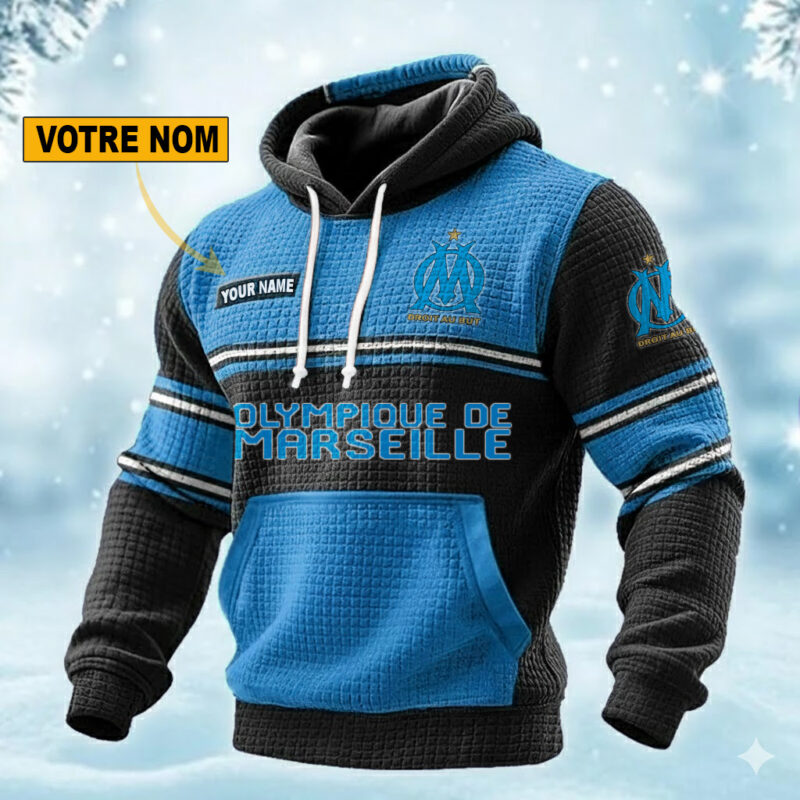 Olympique de Marseille - Pull hoodie gaufré Édition spéciale Avec Nom ...