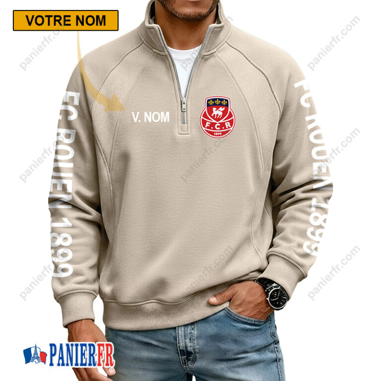 FC Rouen 1899 - Sweat demi-zippé Nouvelle Version Avec Nom Personnalisé